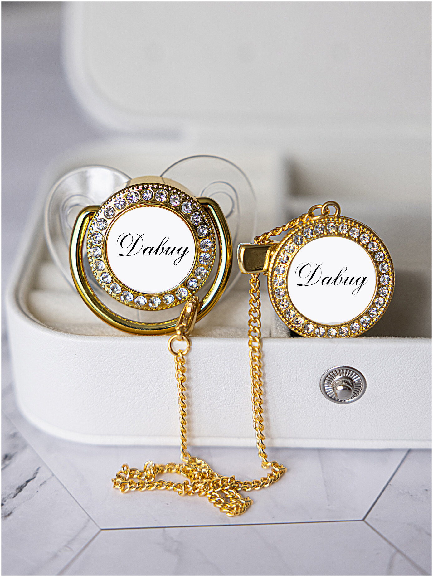 Именная пустышка Давид для новорождённого и держатель