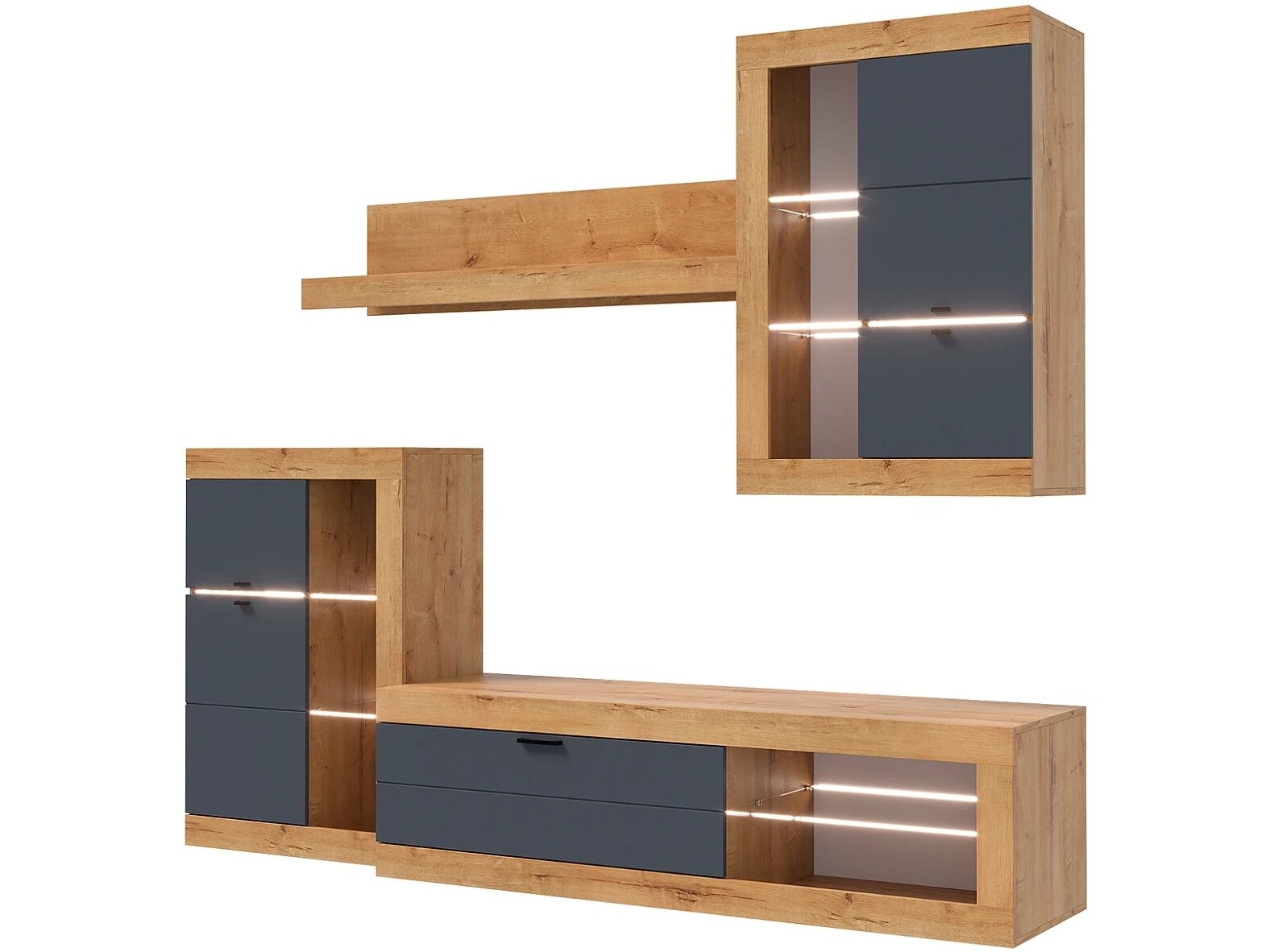 Модульная Гостиная, вариант №1, с подсветкой, Дуб Вотан/Графит