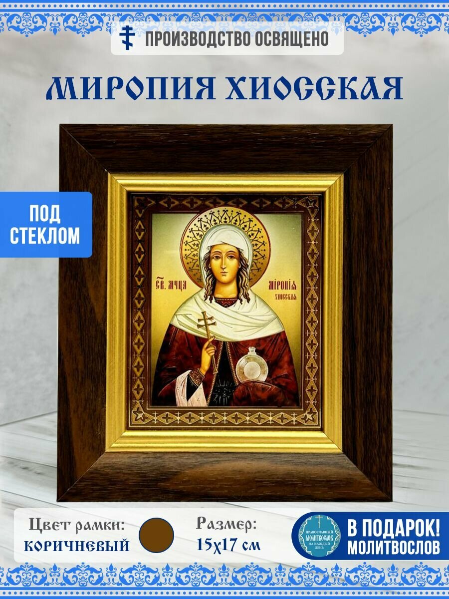 Икона Миропия Хиосская в багетной рамке за стеклом 15х17