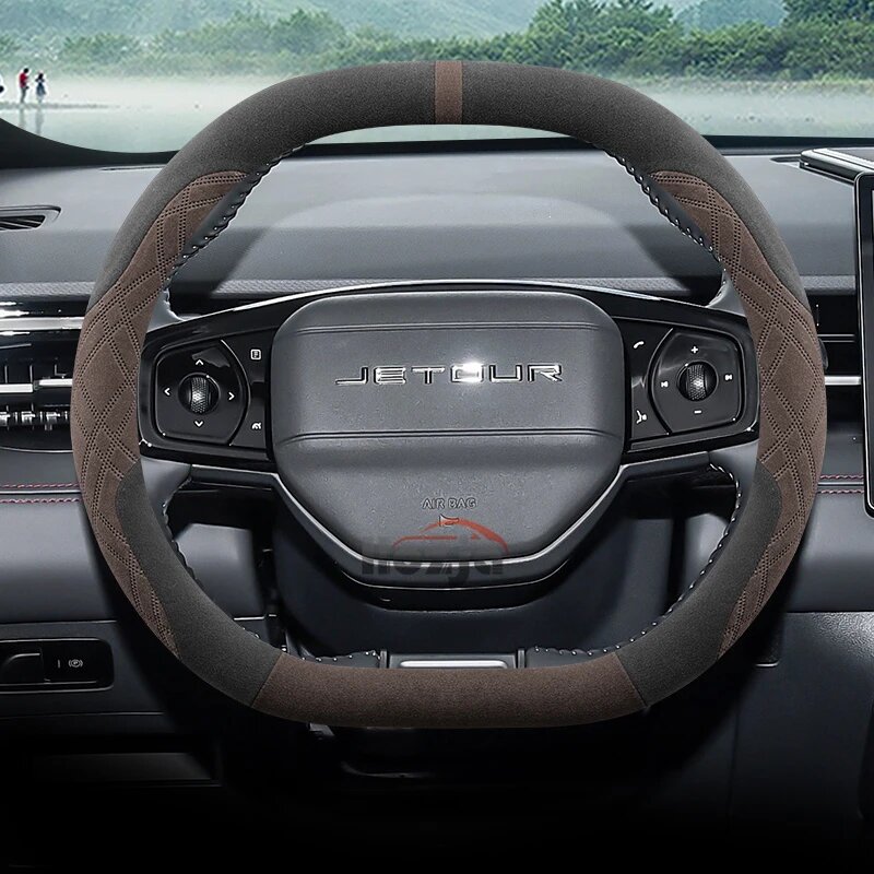 Замшевый кожаный чехол на руль автомобиля для Jetour Dashing Pro Plus Max 2021 2022 double D brown