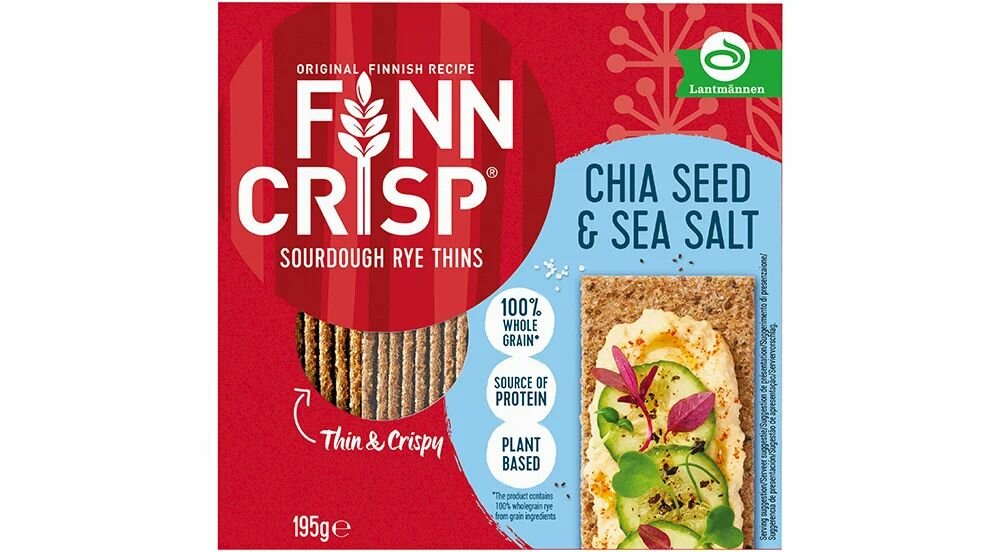 FINN CRISP chia seed & sea salt Хлебцы с семенами чиа и морской солью 195 г, (из Финляндии)
