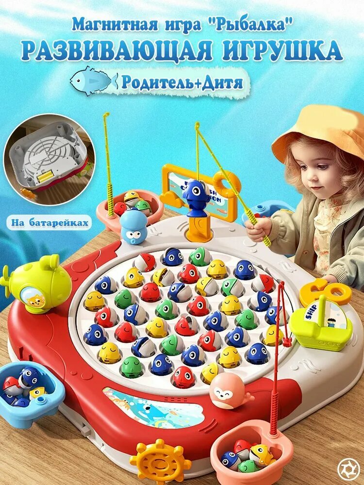 Рыбалка магнитная детская с рыбками и удочками
