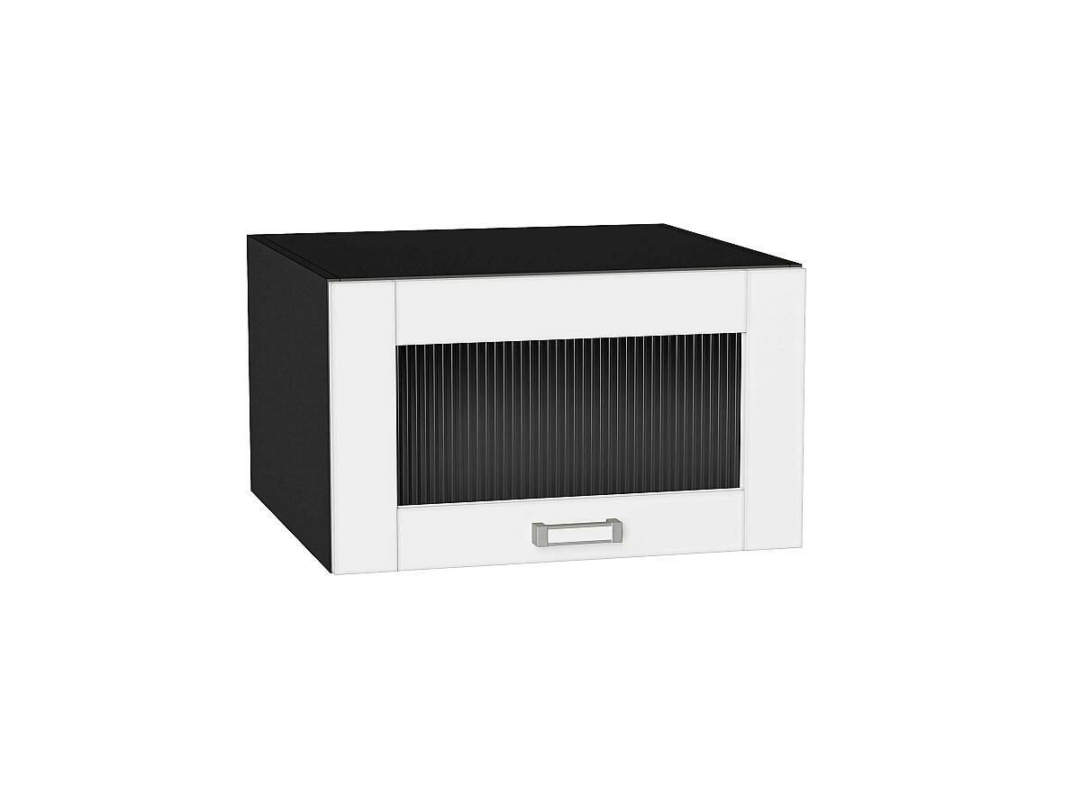 Шкаф верхний горизонтальный остекленный глубокий Лофт, цвет фасада White Silk, цвет каркаса Graphite, стекло Magic Moru V, 358*600*576 мм