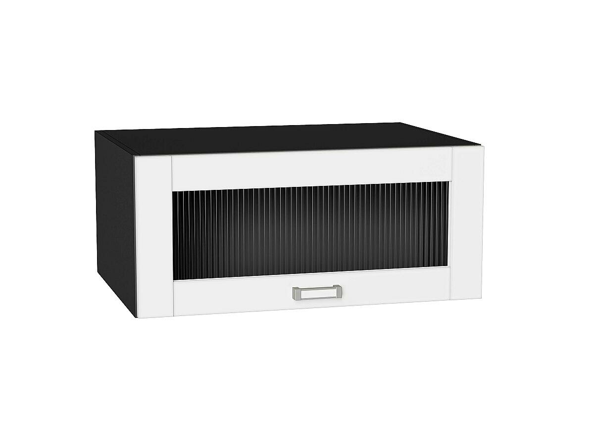 Шкаф верхний горизонтальный остекленный глубокий Лофт, цвет фасада White Silk, цвет каркаса Graphite, стекло Magic Moru V, 358*800*576 мм