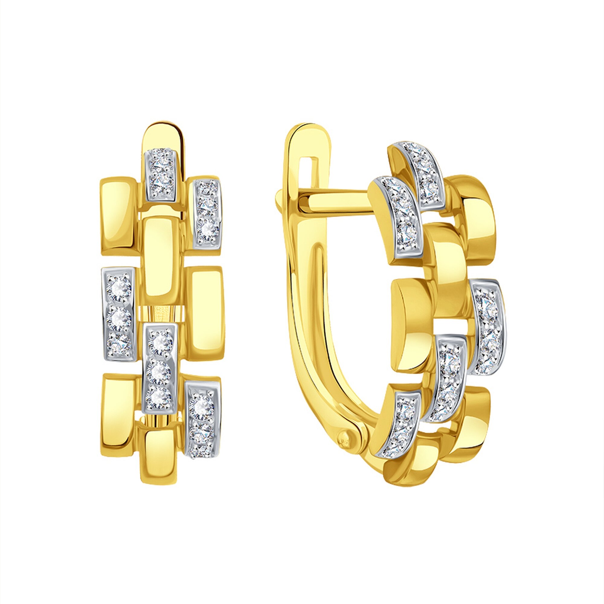 Серьги, желтое золото, 585 проба, фианит