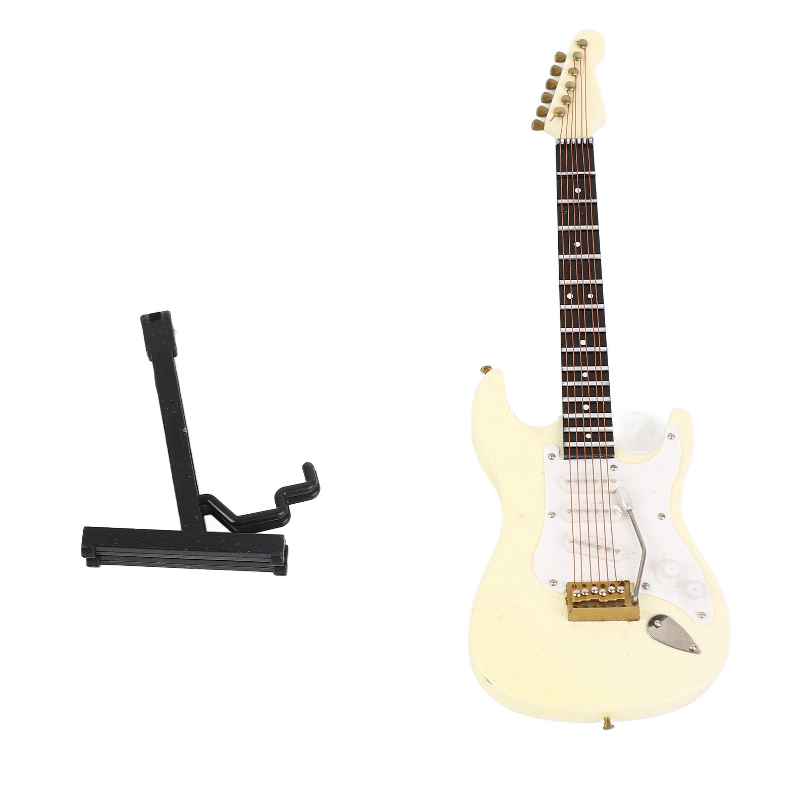 Mini Guitar Model Electric Bass Guitar Model with Stand for Home Dollhouse Ornament White