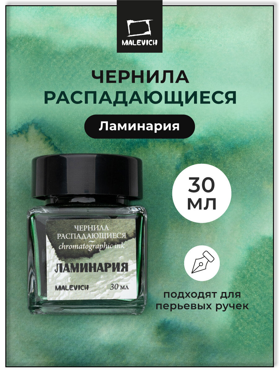 Чернила для рисования и каллиграфии Малевичъ, распадающиеся, ламинария, 30 мл