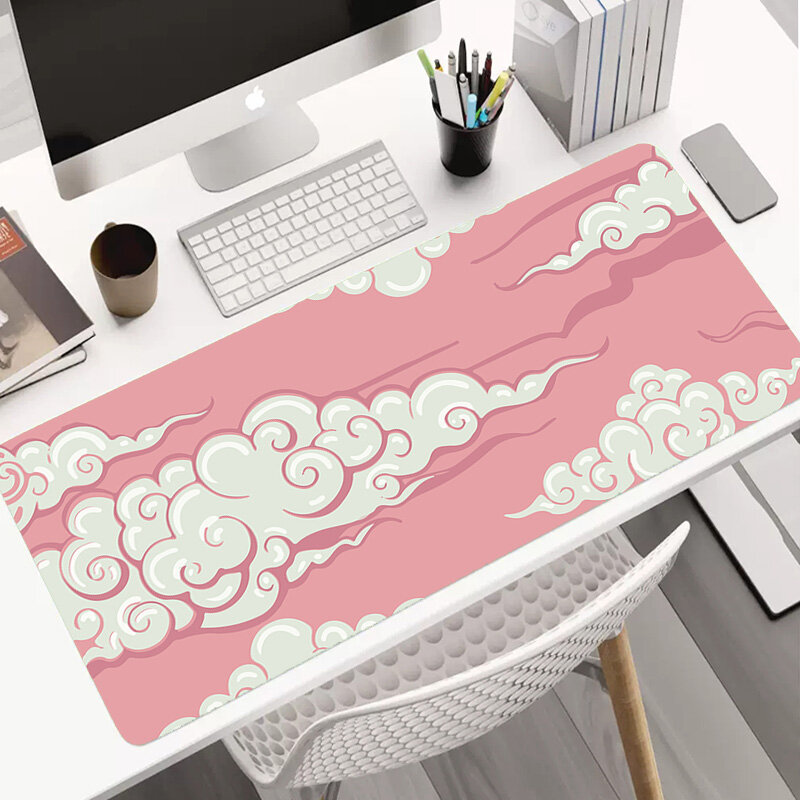 Офисный игровой коврик для мыши Cloud desk pad 400x900x3mm, белый, розовый