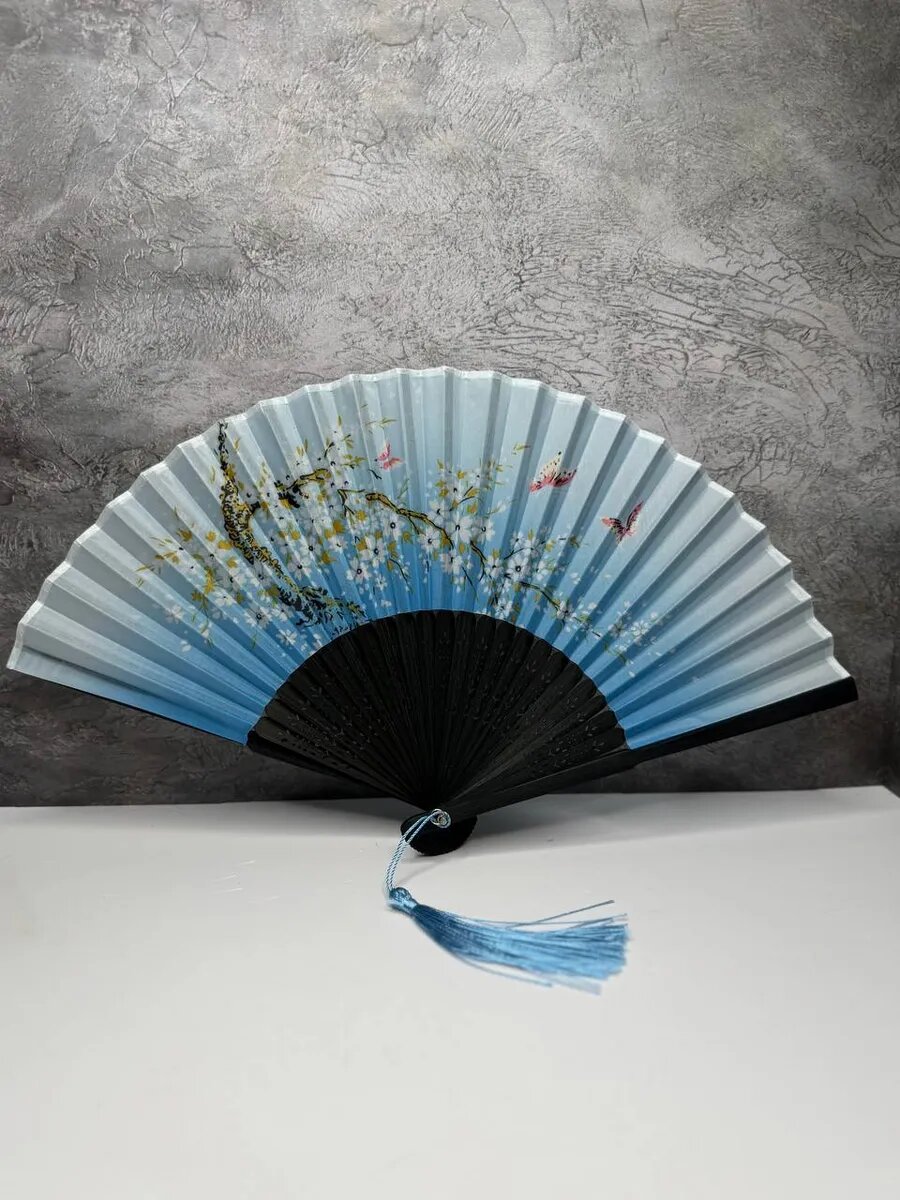 Цветной веер складной в японской тематике, рандомный выбор, 38 см
