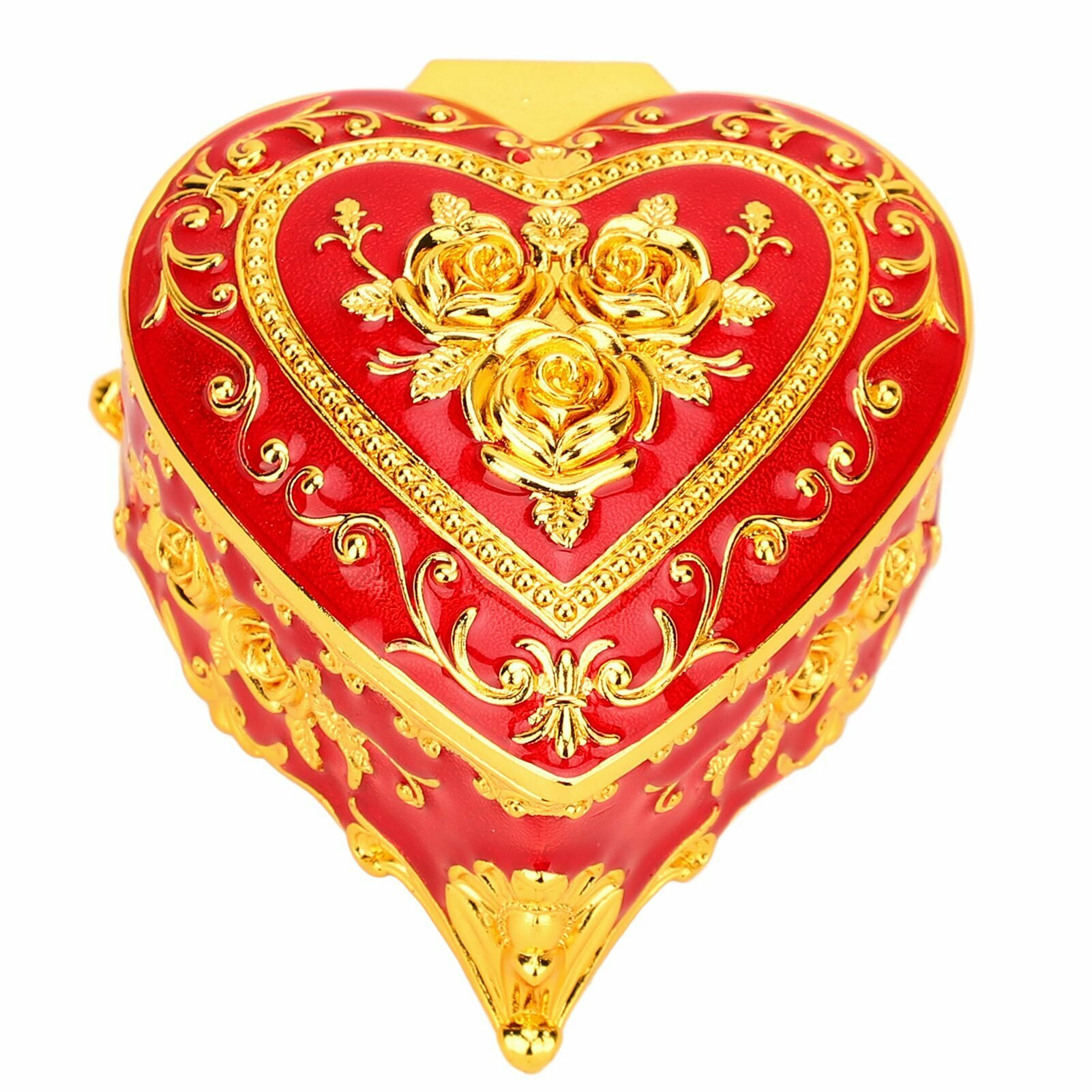 Шкатулка для украшений в форме сердца с мягкой бархатной подкладкой, винтажная шкатулка для хранения украшений, сережек, ожерелий и браслетов, золотисто-красная.