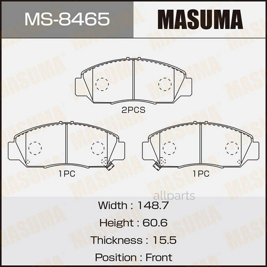 MASUMA MS-8465 колодки дисковые передние!\ Honda Jazz 1.2i/1.4 02>/Stream 1.7i/2.0i 01>