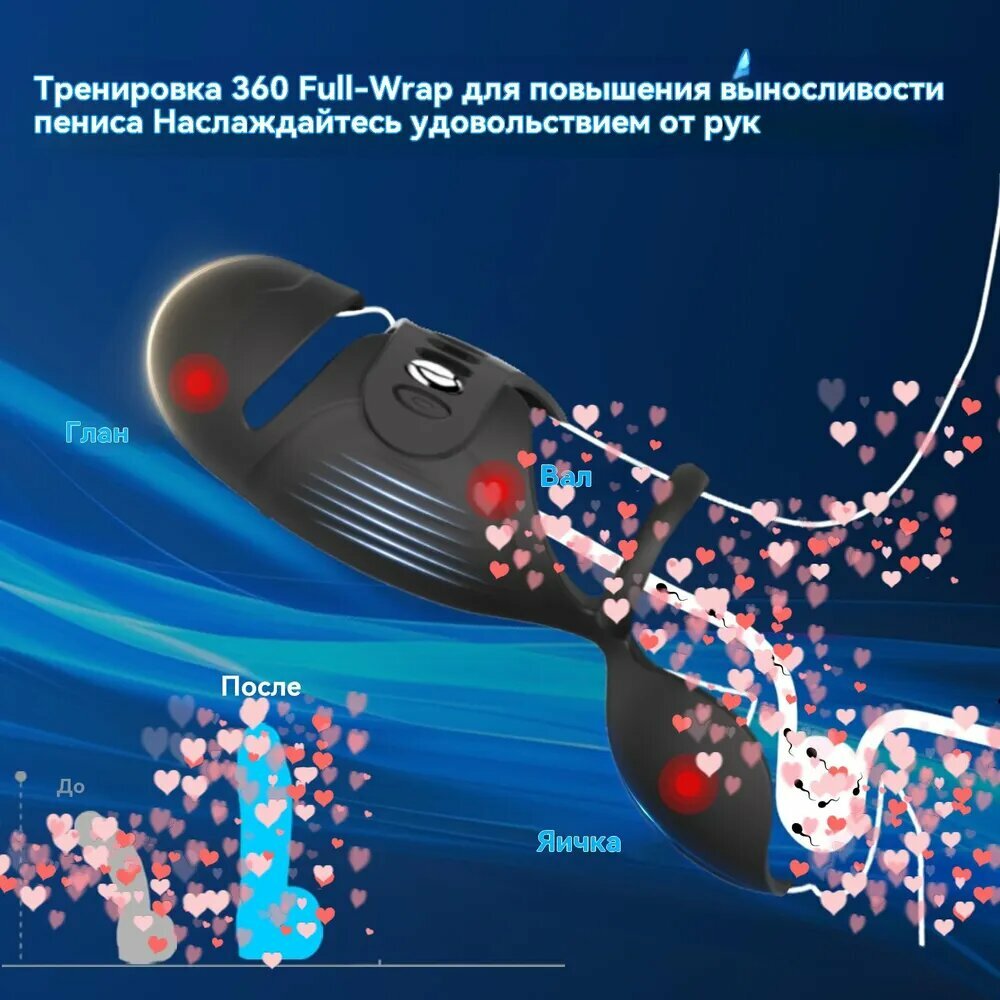 Мужское устройство для поглаживания секс-игрушек с кольцами для члена, 4 в 1 Вибрационное приложение с управлением