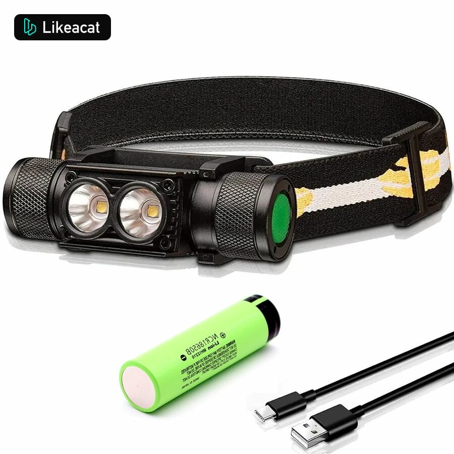 H25S 5000K Светодиодный налобный фонарь 18650 мощный 1200 люмен SST40 USB C перезаряжаемый фонарик！