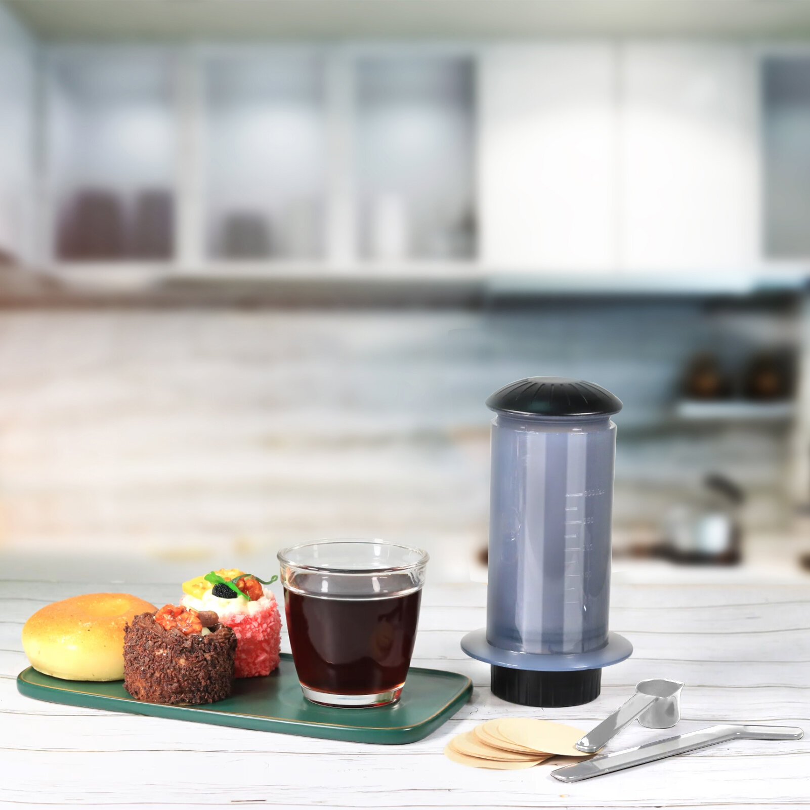 Портативная ручная кофемашина для приготовления кофе и эспрессо с 50 бумажными фильтрами для кофе для путешествий на природе, кемпинга, пикника