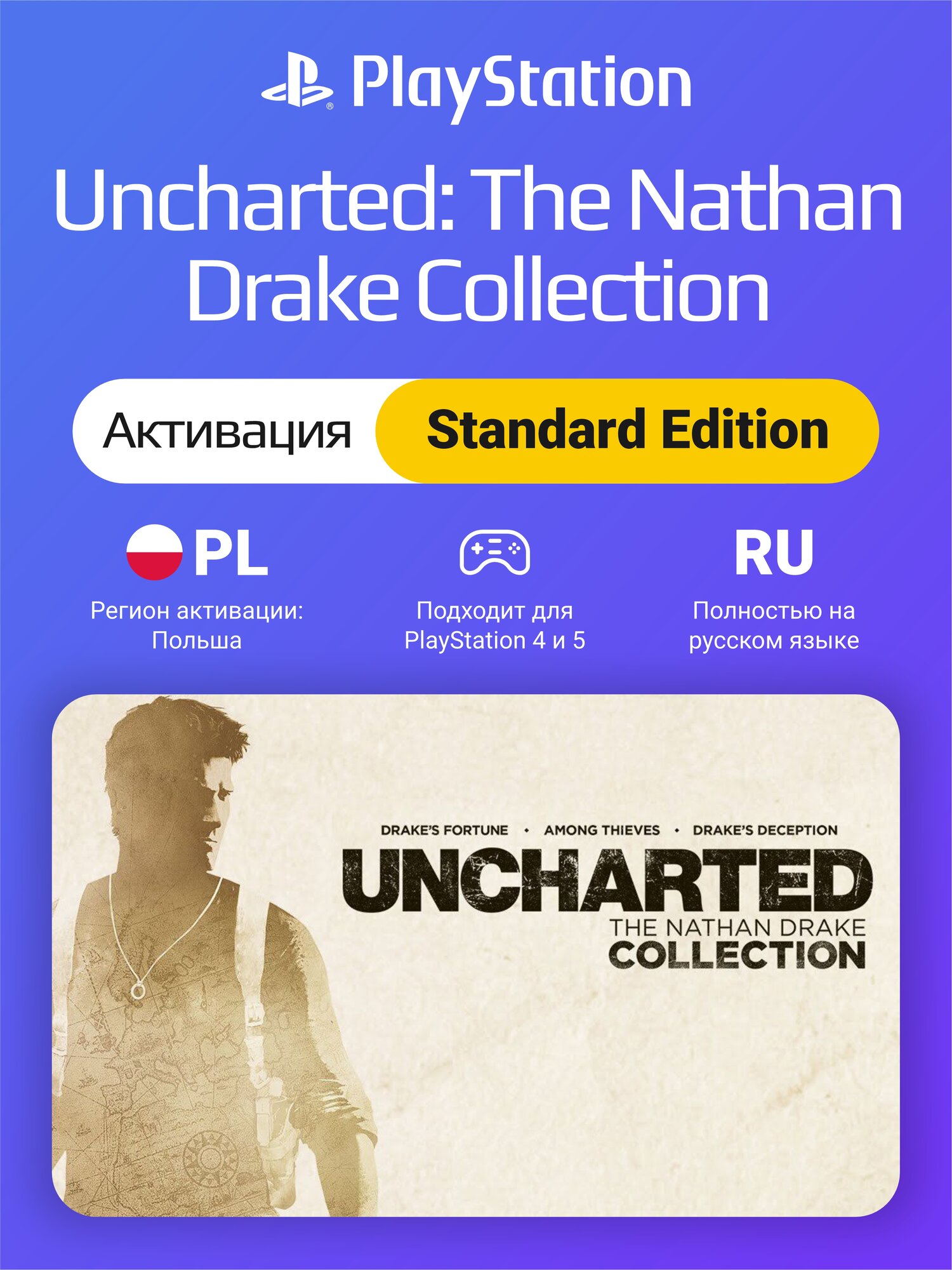 Uncharted: The Nathan Drake Collection Standard Edition на PS4/PS5 (Цифровой код, регион: Англия)