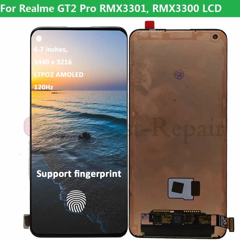 6,7 "оригинальный ЖК-дисплей amoled для Realme GT2 Pro GT 2 Pro RMX3301 RMX3300, ЖК-дисплей с цифровым преобразователем сенсорного экрана в сборе с рамкой black no frame