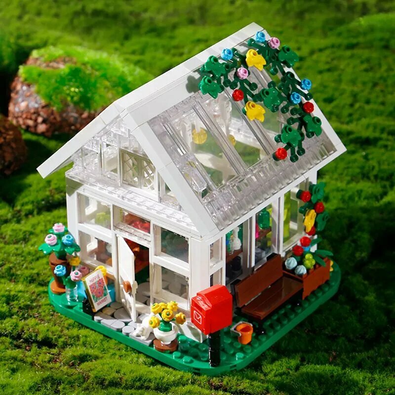 Конструктор Цветочный домик в лучах солнца, С подсветкой(597 деталей)DIY сборка игрушек, 2025 Новые продукты, Рекомендуемый подарок