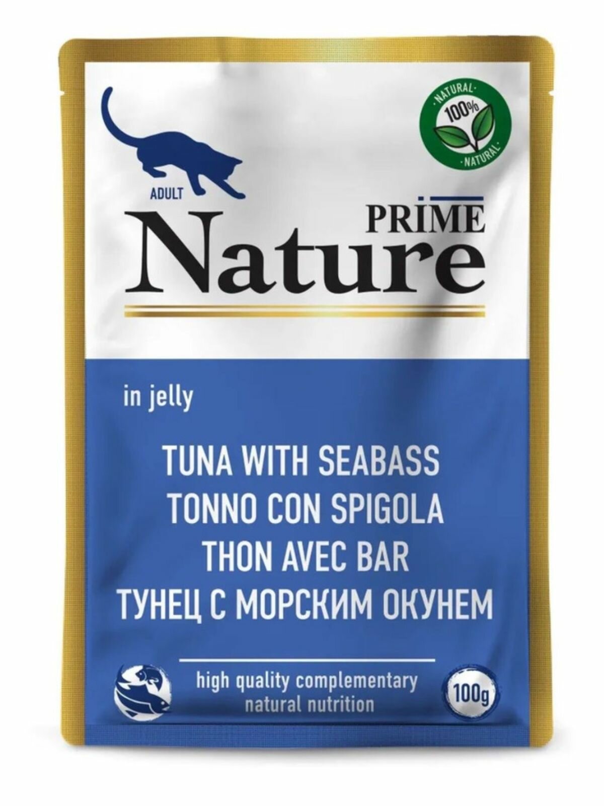 PRIME NATURE Влажный корм для взрослых кошек, с тунцом и морским окунем, в желе 12 шт*100 гр