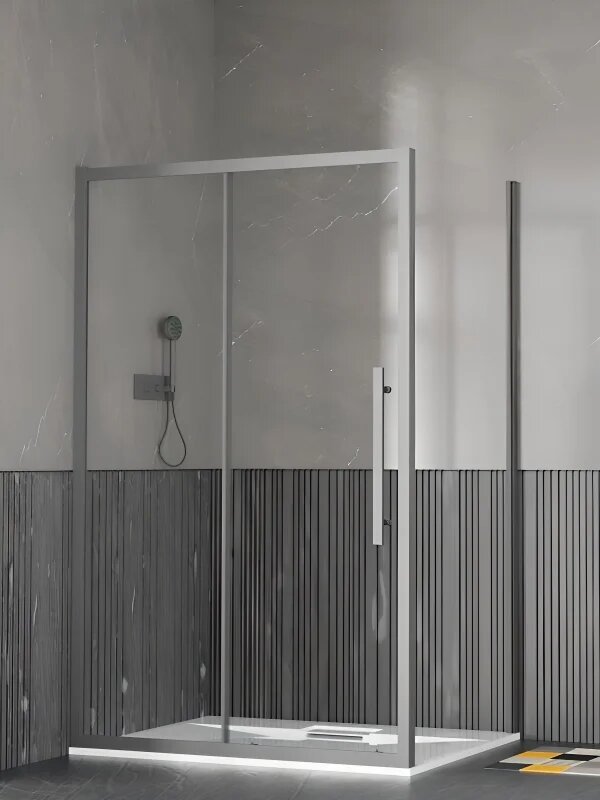 Душевой уголок, душевое ограждение Esbano Flex ESF-119PS-GM ESOGF108PSGM 110х90 см с одной раздвижной дверкой, прямоугольный, профиль оружейная сталь (Gun Metal), стекло прозрачное 6 мм, без поддона