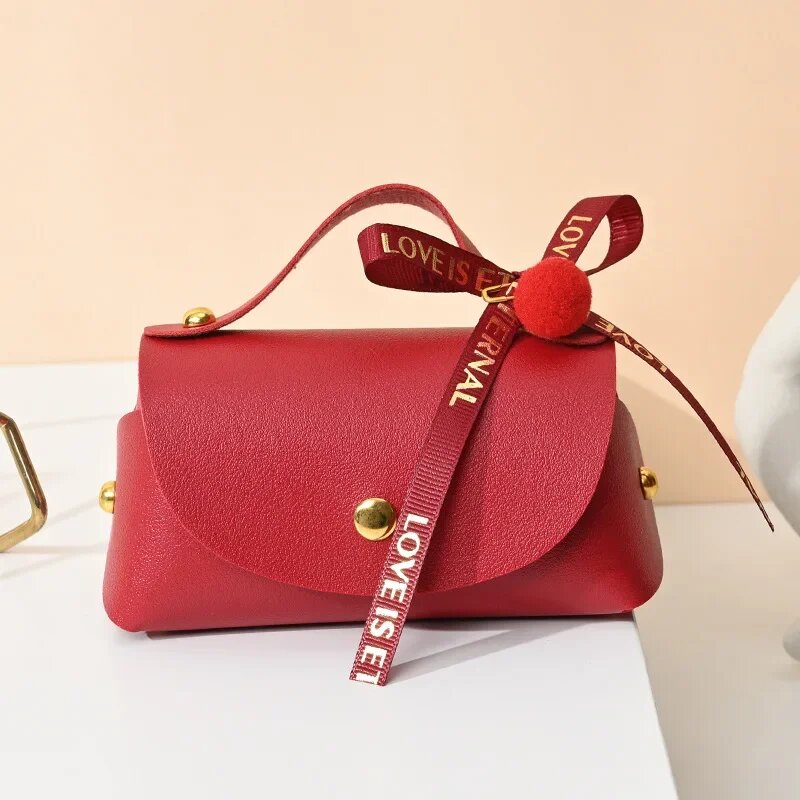 Кожаные подарочные пакеты с бантом red, 30pcs