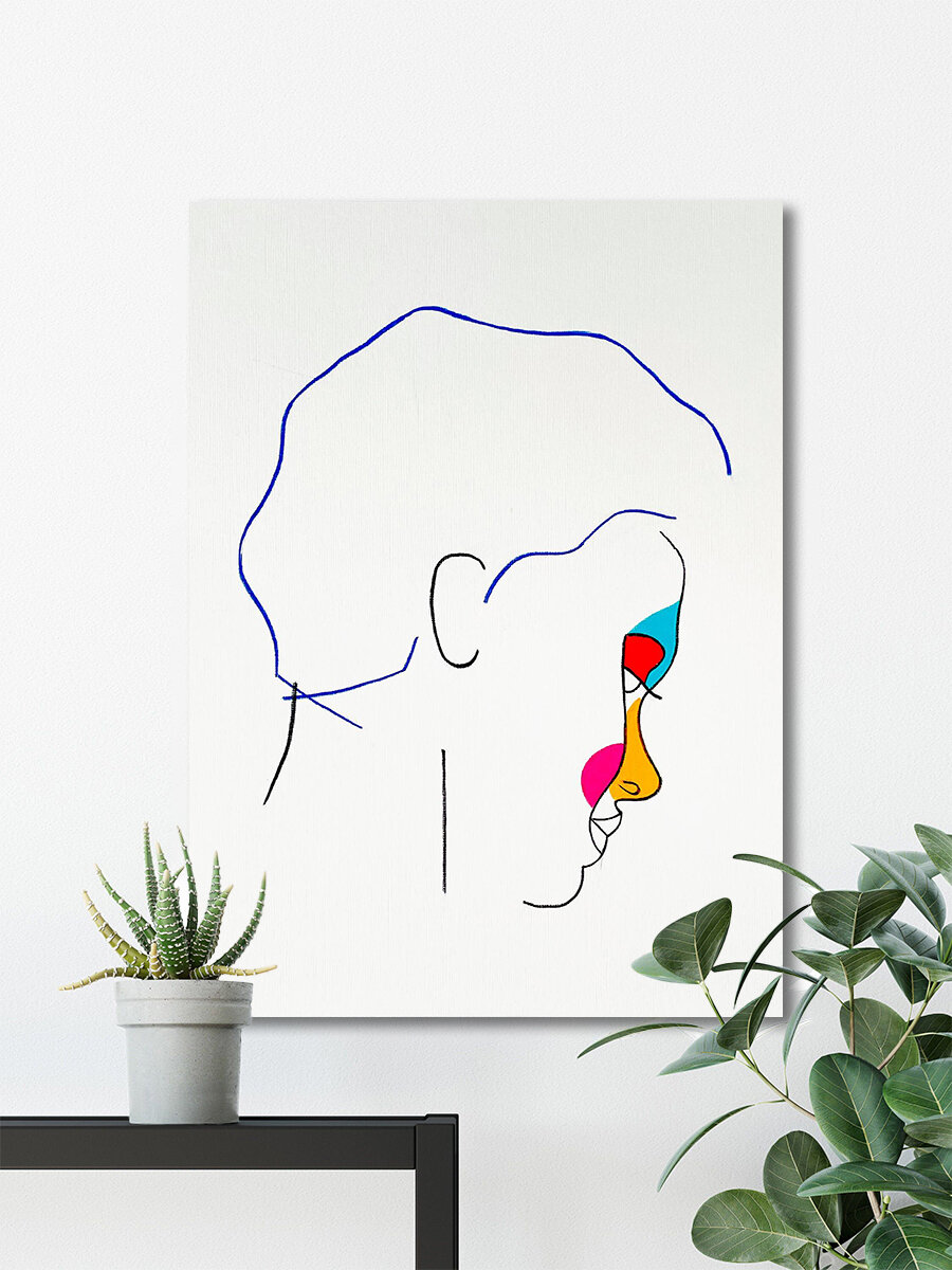 Картина "Лицо девушки", абстракция на холсте / на стену с креплением, 30х40 см.