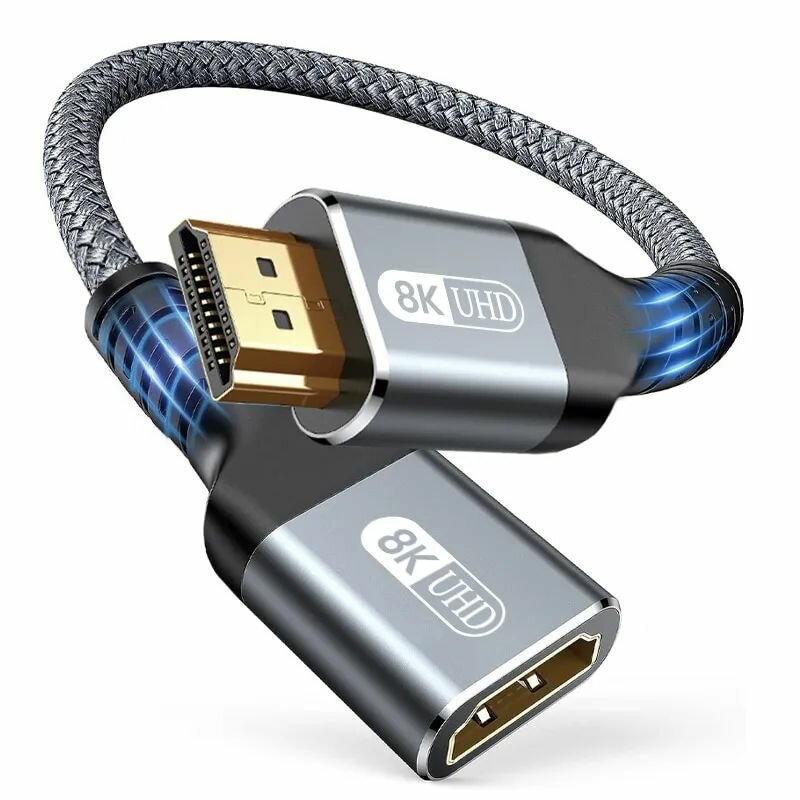 Кабель HDMI 2.1 8K «папа-мама», удлинитель HDMI в оплетке 8K при 60 Гц, 4K при 240 Гц, адаптер-удлинитель для Roku TV PS5 HDTV Blu-ray