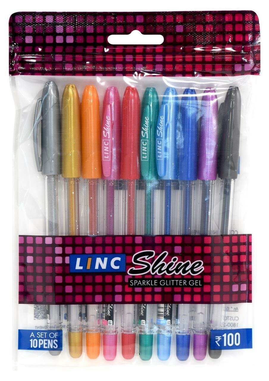 Набор гелевых ручек LINC SHINE 1 мм ассорти с блестками 10 цветов 10 шт