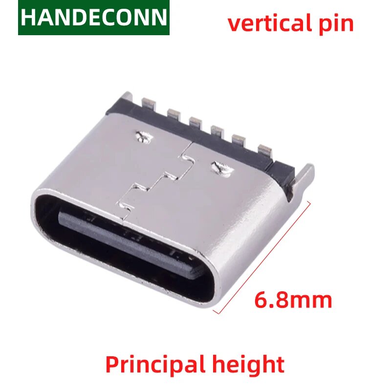USB-C разъем 6-контактный женский для пайки 20PCS, vertical pin 6.8