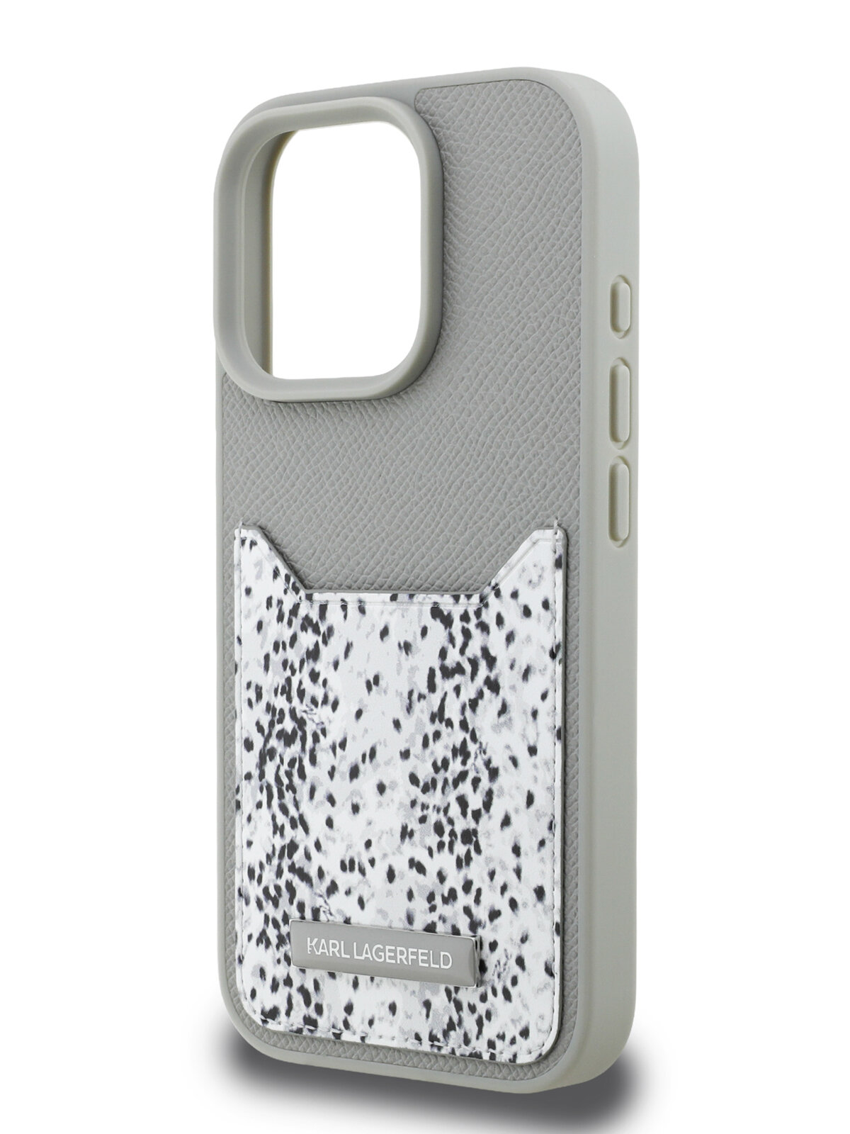 Чехол Karl Lagerfeld для iPhone 16 Pro Max из зернистой экокожи, с картхолдером, серый