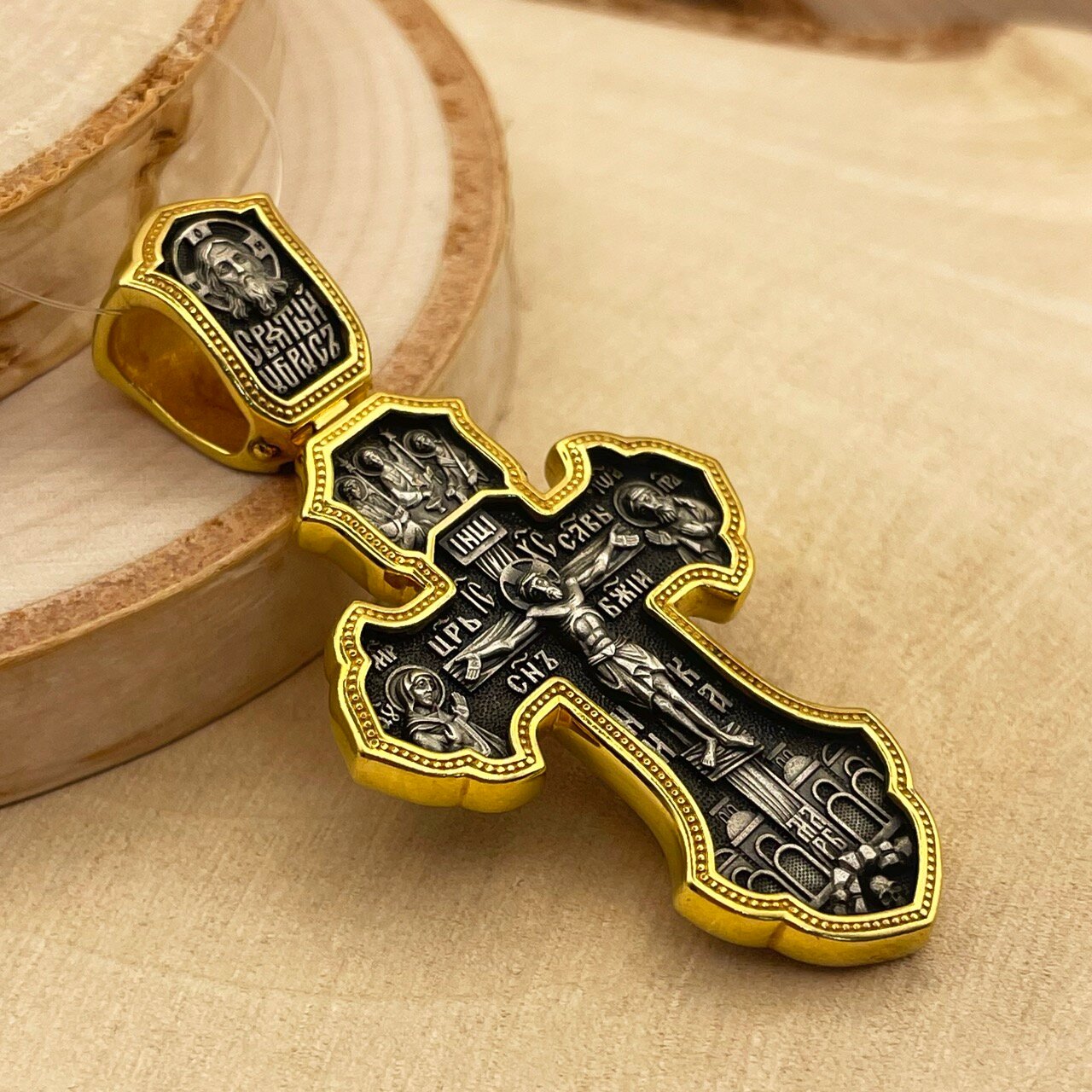 Крестик, желтое золото, серебро, 925 проба, оксидирование, золочение, чернение