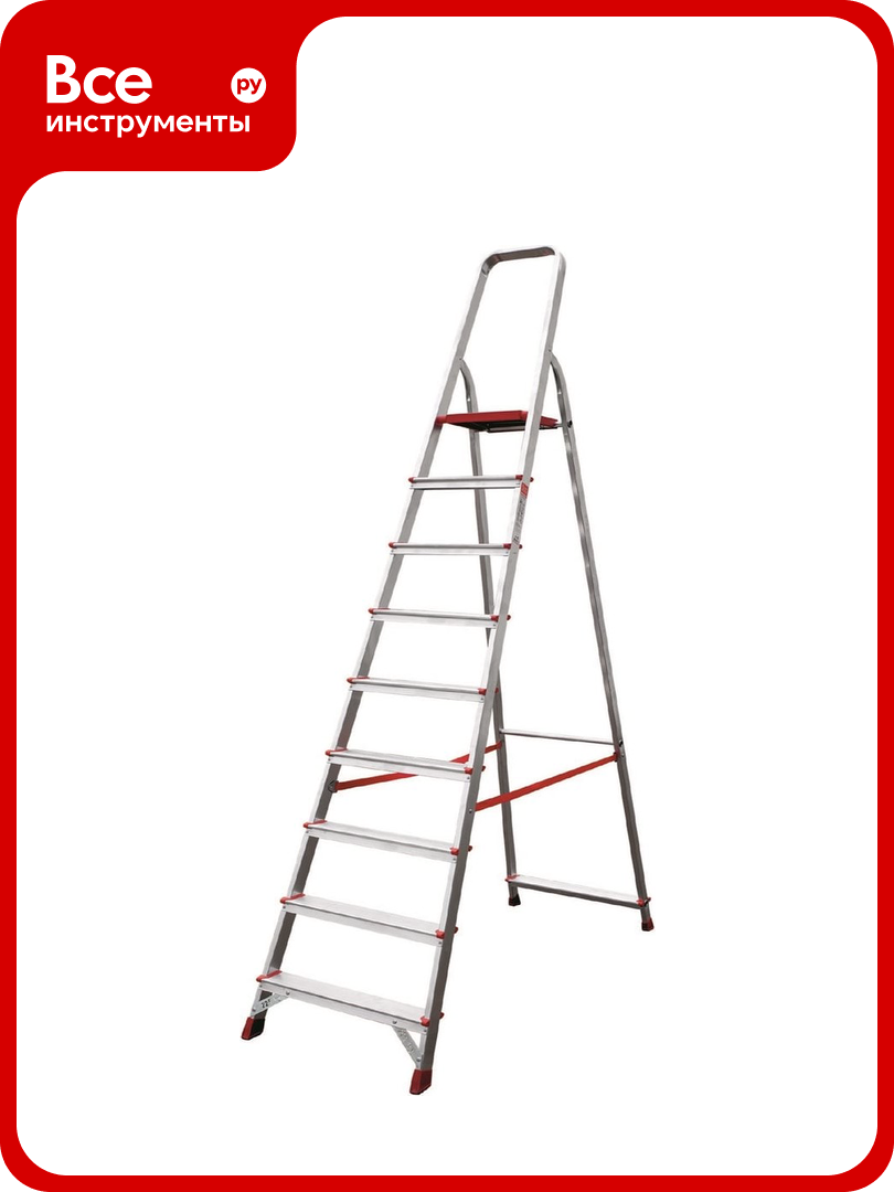 Стремянка, Новая, Новая Высота9 ступеней, Max нагр. 180 кг, 2К башмаки, 3110109, пластика, на улице