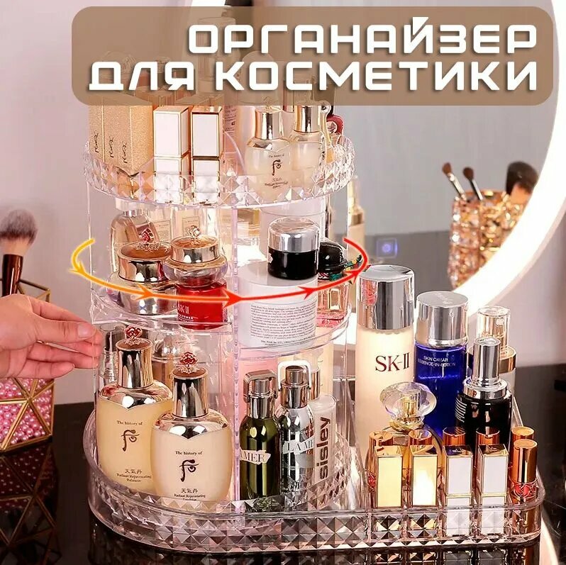 Органайзер вращающийся для косметики и аксессуаров, прозрачный ТН146-40 / Органайзер для косметики JN-110