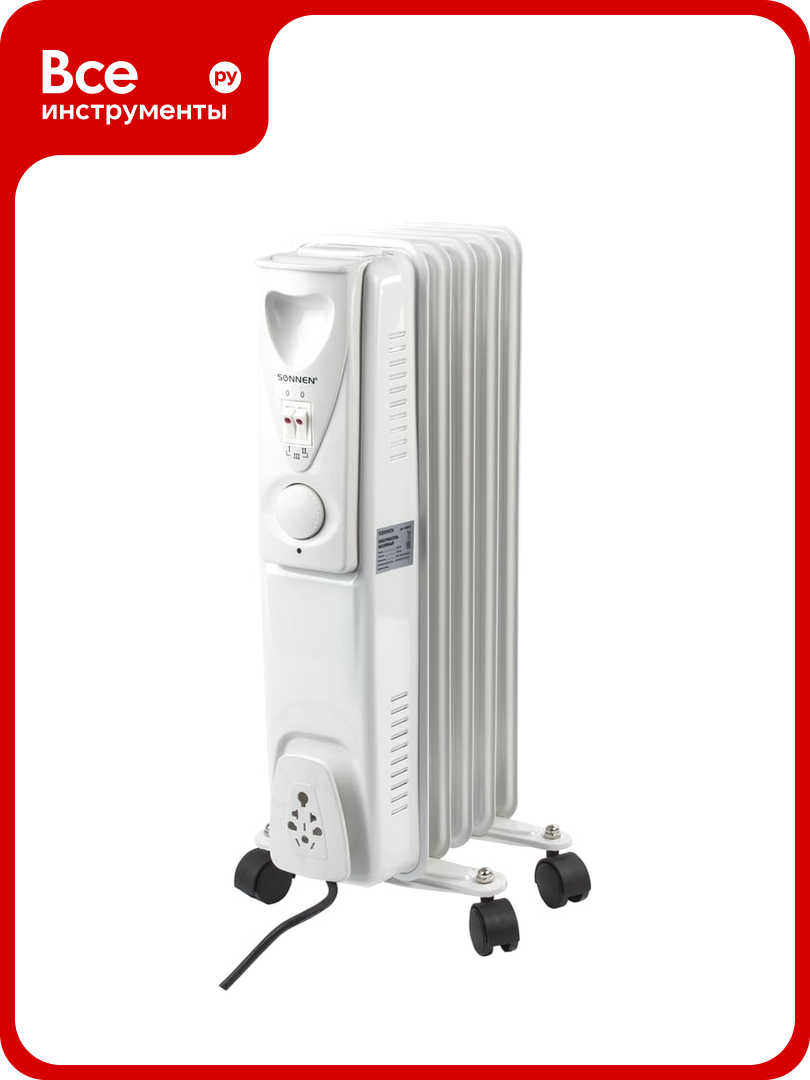 Масляный обогреватель SONNEN DFS-05, 1000 Вт, 5 секций, белый, 453497