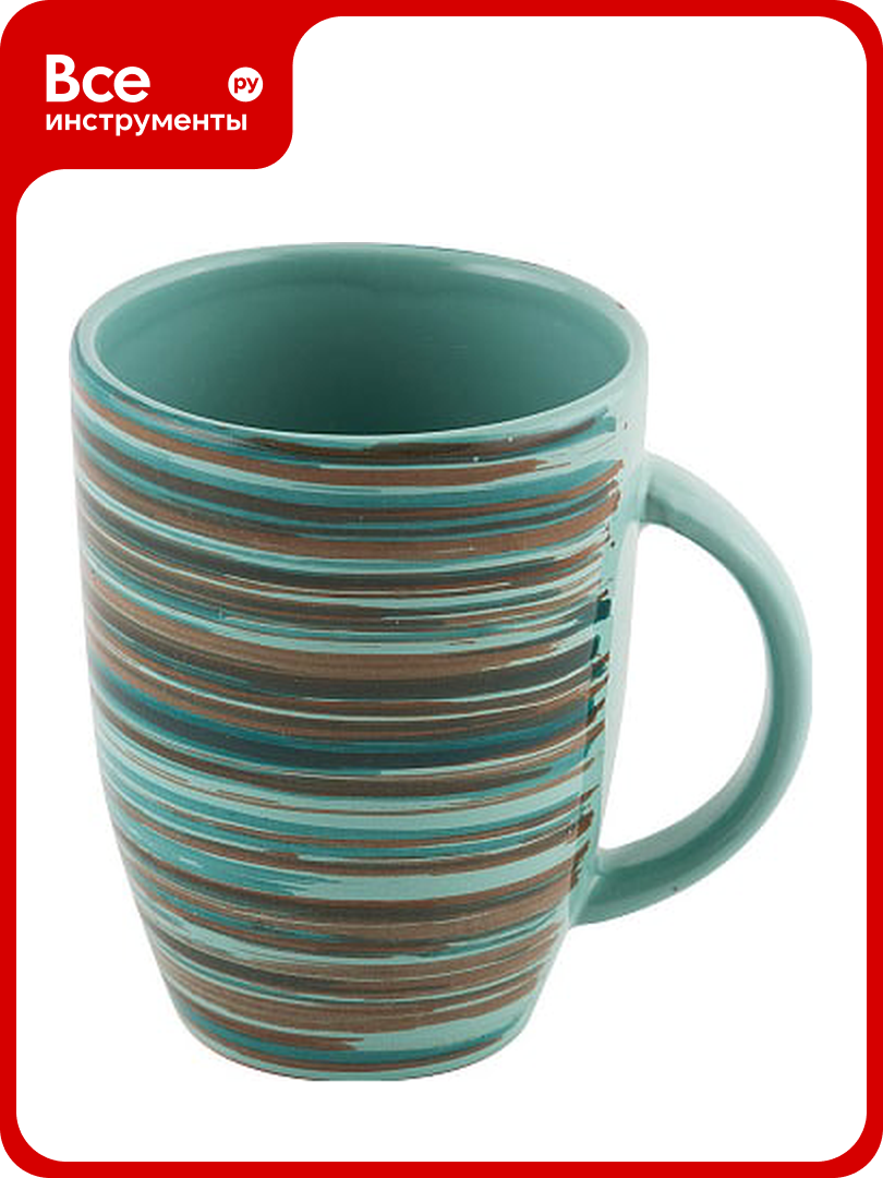 Чашка Борисовская керамика 0,35 л, Грация 006789, голубой полосатый дизайн для микроволновой печи и посудомоечной машины