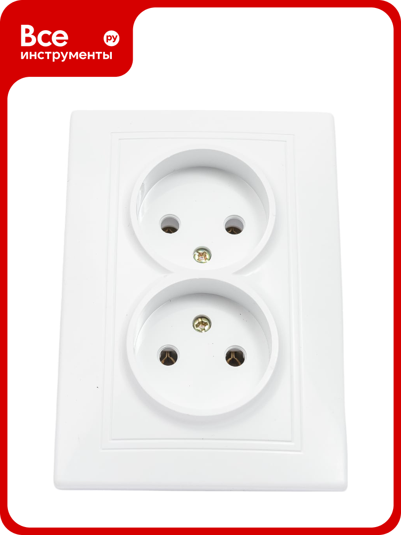 Розетка Intro Plano без заземления двойная 2x2P, 16А-250В, IP20, СУ, Plano, белый,