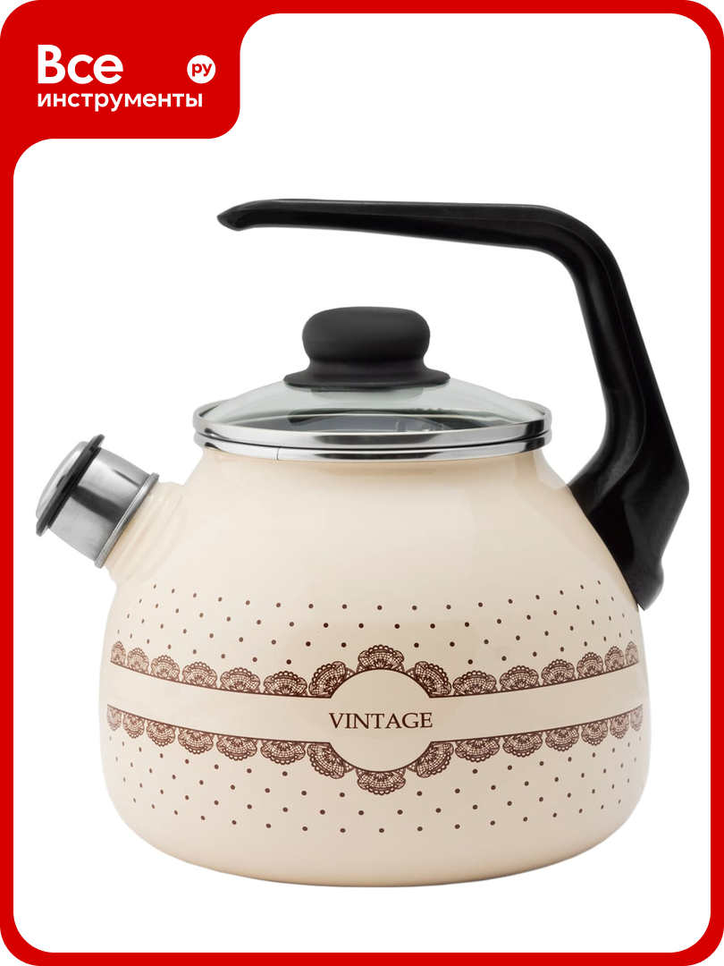 Эмалированный чайник appetite Vintage 3 л со свистком 4с209я Vintage, для кипячения воды