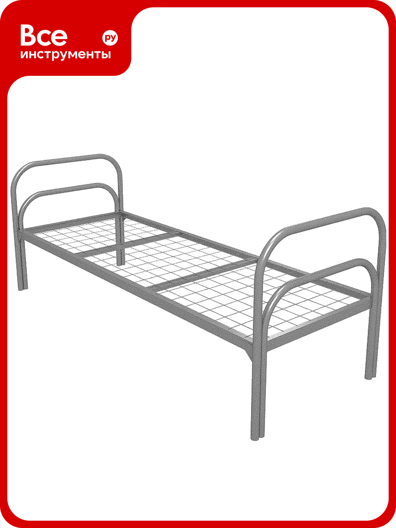Одноярусная металлическая кровать Sebmet 900x1900, сетка 100x50, двойная ножка, 2 перемычки (Х+2) К1-90190-10050-2П