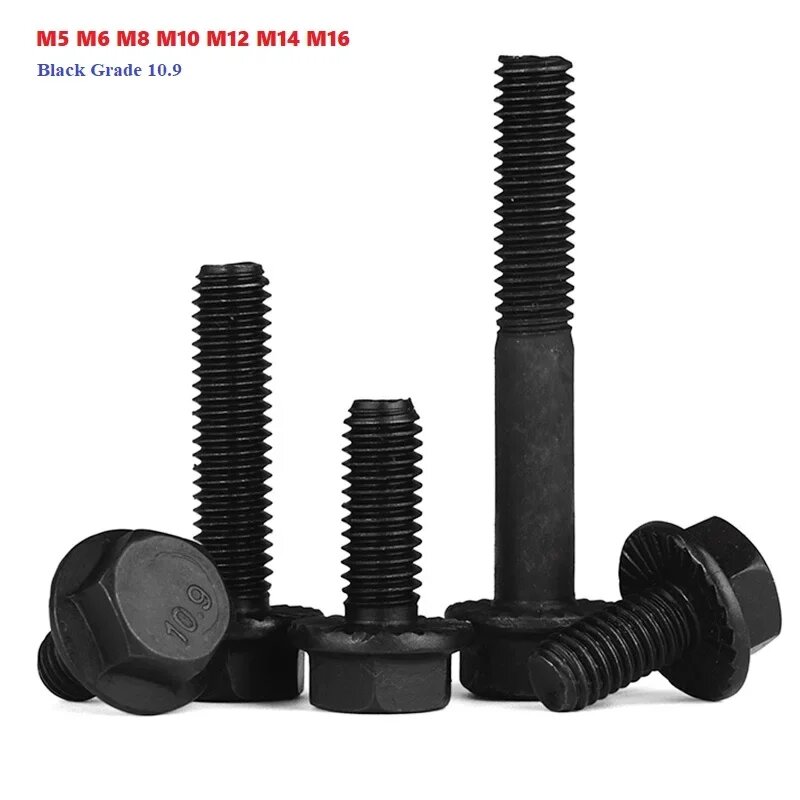 Черные болты из углеродистой стали класса 10.9 M5 M6 M8 M10 M12 M14 M16 M6x16mm-10pcs