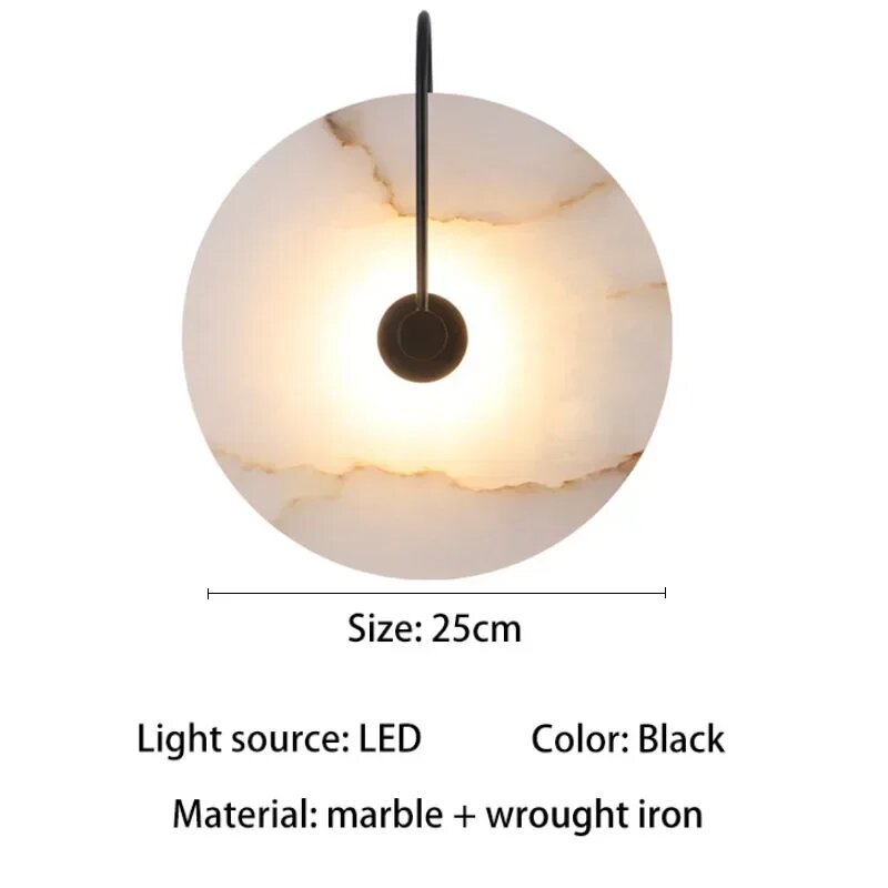 Скандинавский роскошный каменный настенный светильник, современный круглый ресторанный светодиодный настенный светильник, светильник для коридора, украшение дома, лампа для спальни, warm light 3000K, black-25cm