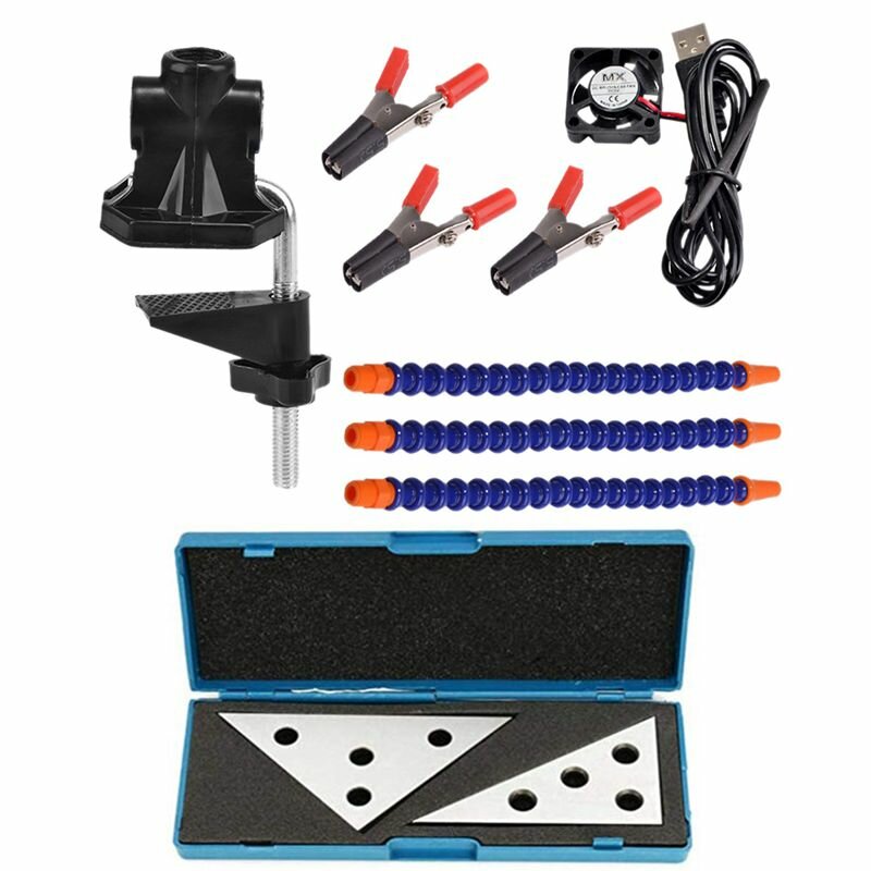 Набор угловых блоков 30-60-90 и 45-45-90 с точностью +/-20 секунд с тисками для пайки и сварки, зажимной станцией для стола