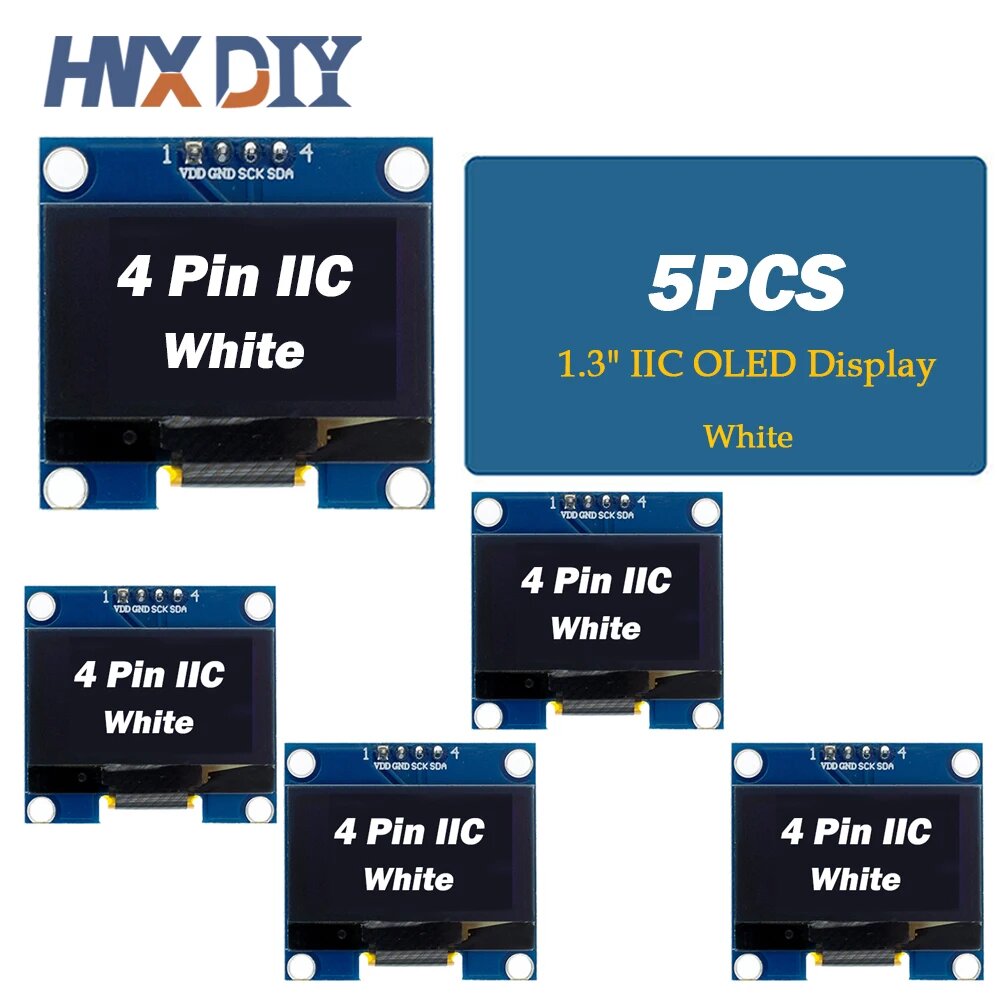 5шт OLED-дисплей 1.3" IIC, белый