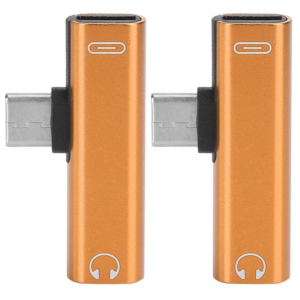 2pcs 2 в 1 Typec до 3,5 мм Assist Audio Cable проволоки, адаптер гарнитуры зарядного устройства (D'Or)