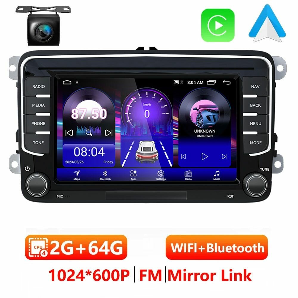 Автомагнитола Аудио для авто для Volkswagen/Seat /Skoda VW Passat B6 B7 CC Touran Tiguan GOLF POLO sedan Jetta mk5 2 + 64 ГБ Wi-Fi , Carplay