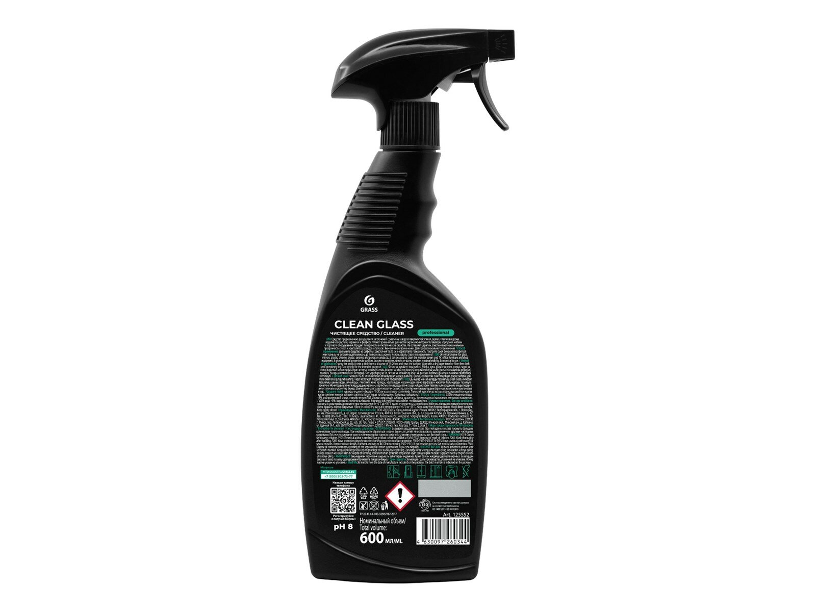 Очиститель GRASS Clean Glass, для стекол и зеркал, без отдушки, с распылителем, 600 мл