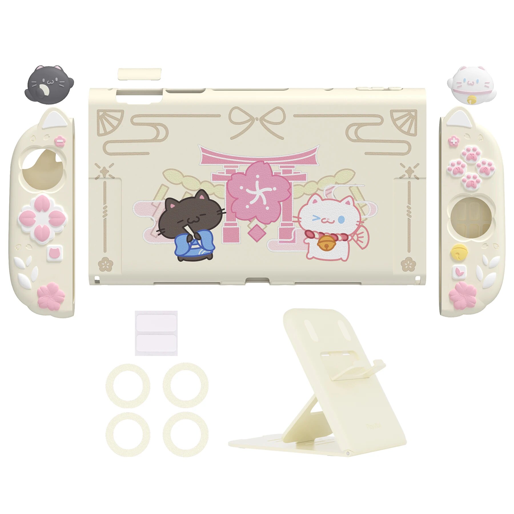 Желтый чехол для Nintendo Switch PlayVital Cherry Blossom Kitten
