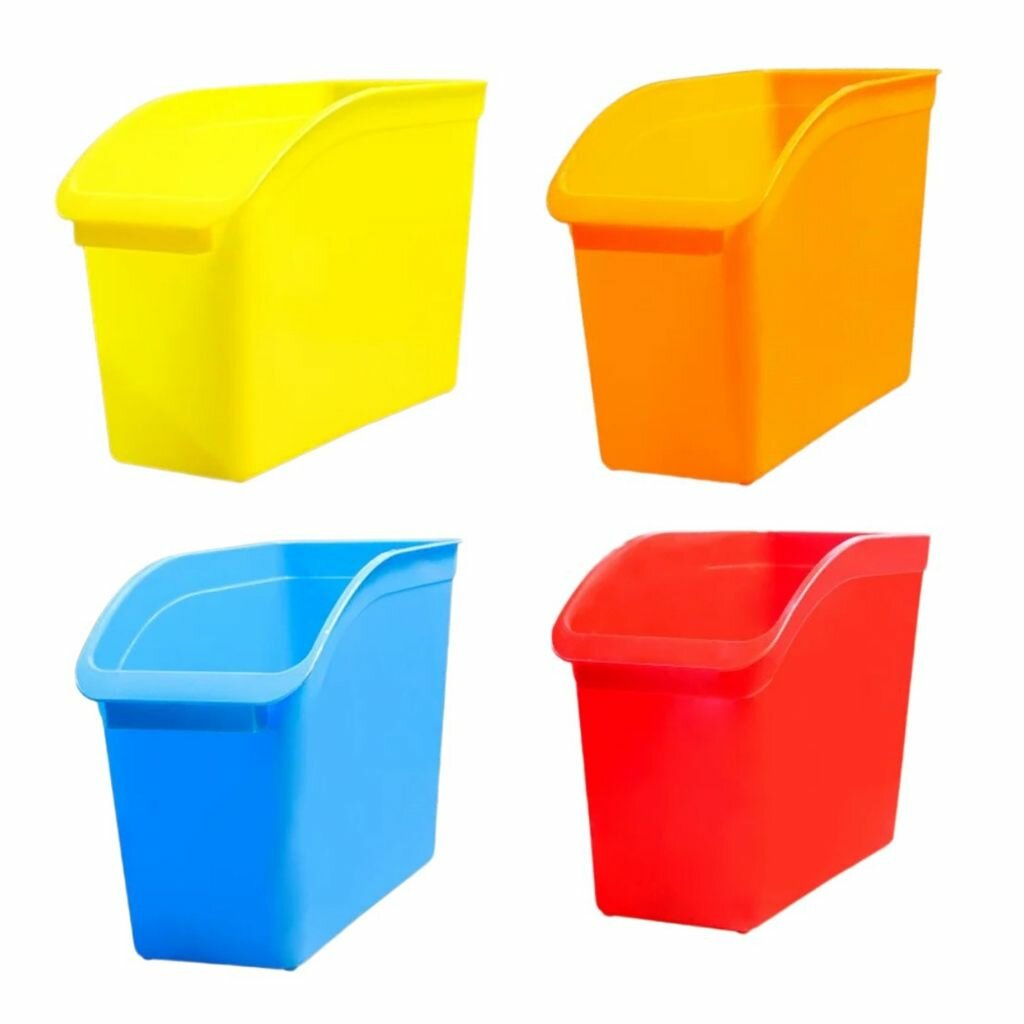 4 ящика для хранения, вертикальные корзины файлов красного, желтого, синего и оранжевого цветов