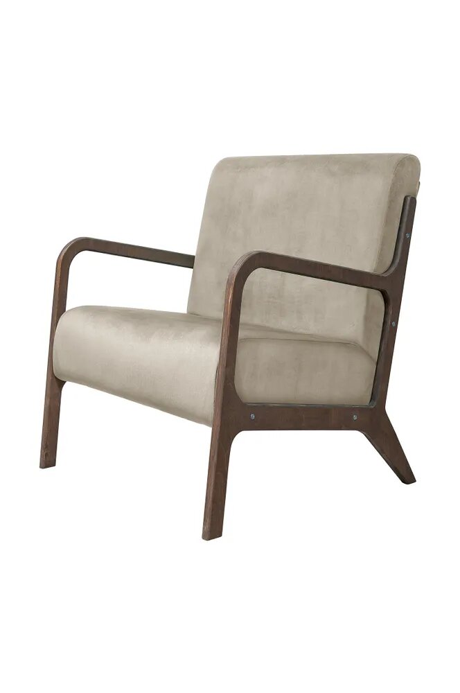 Низкое лаунж-кресло Mak-interior "Mody Taupe", деревянное с подлокотниками