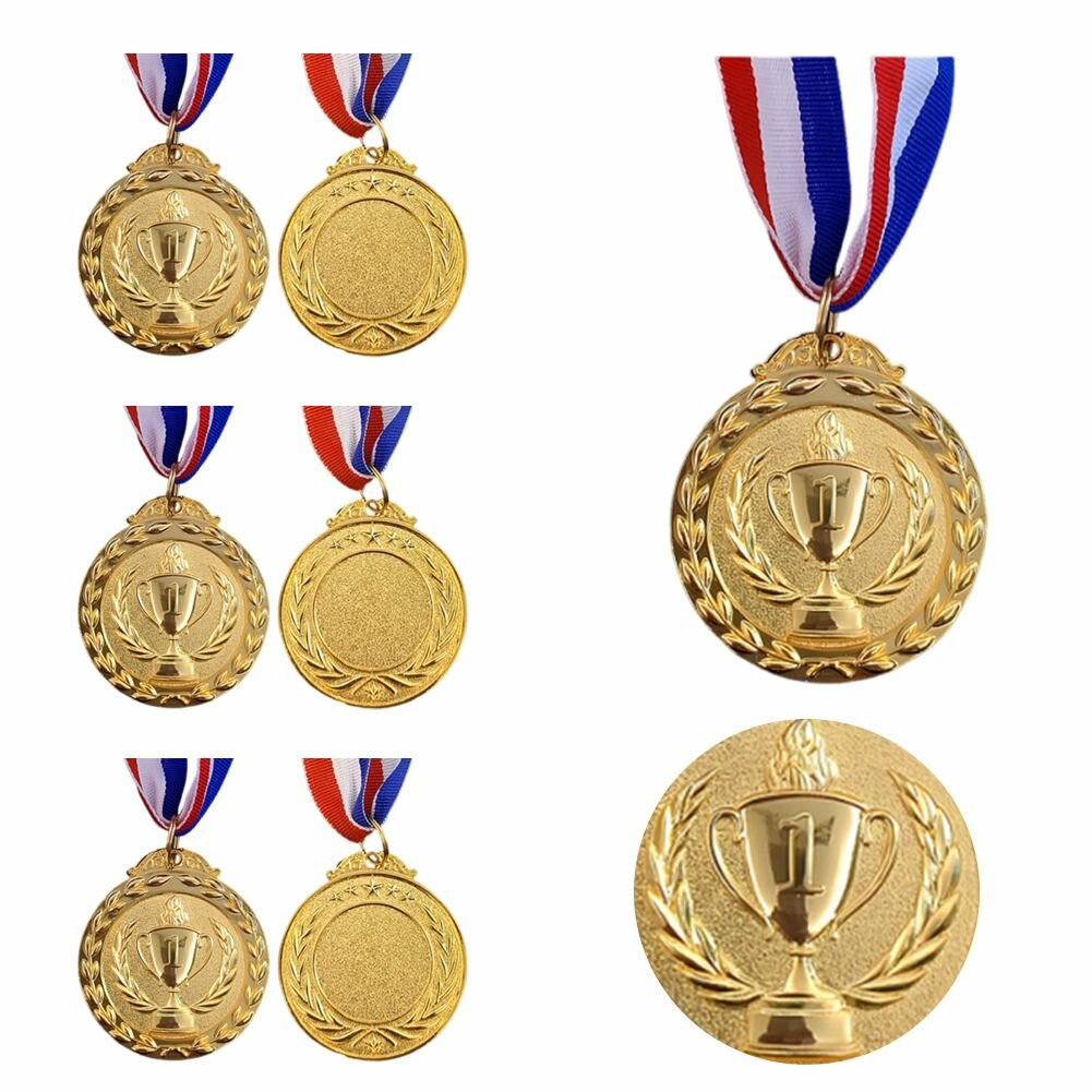 Медаль длина 55 мм золотая, комплект 10 штук