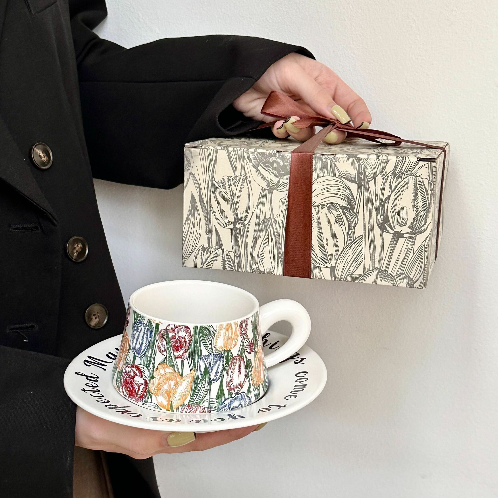 Набор кофейных чашек и блюдцев для французского сада в стиле ретро, подарочная коробка премиум-класса