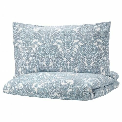 JATTEVALLMO Пододеяльник и 1 наволочка икеа, белый/синий 150x200/50x70 см (10399711)